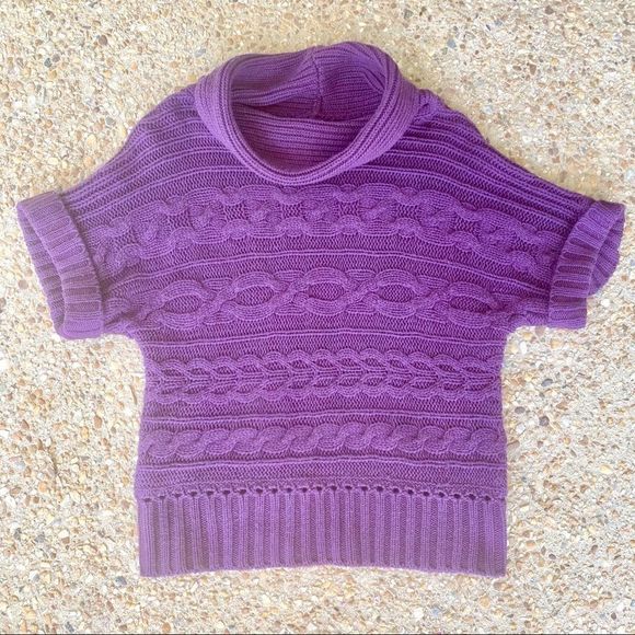 Nine West | Sweaters | Ninewestpurple Cable Knit Short Sleeve Sweater L ...